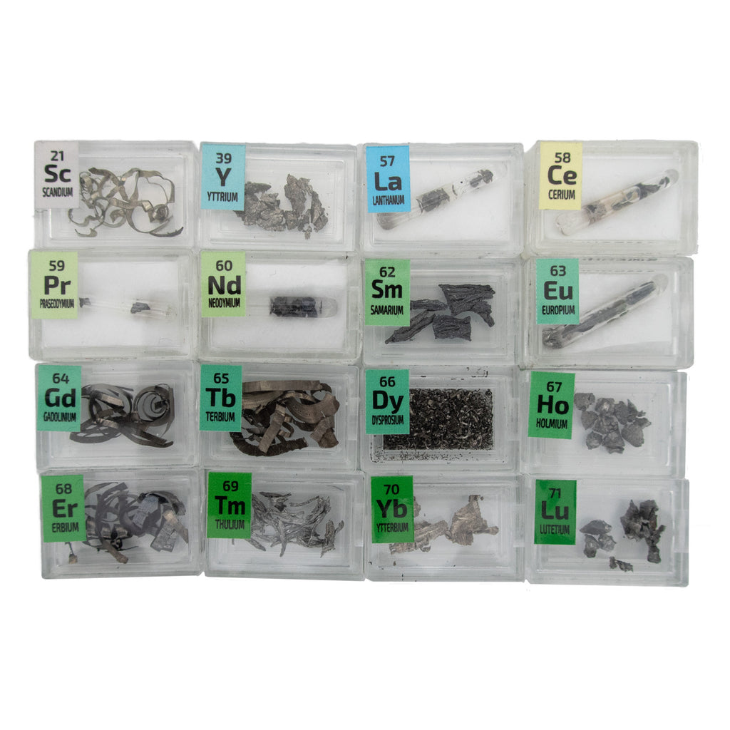 RARE EARTH Metal Set of 16 Different Elements Samples in Mini Periodic ...